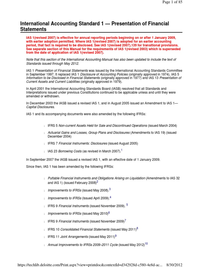 IAS 1 (Revised 2007) | PDF