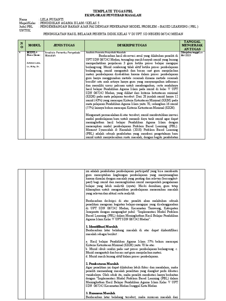 Template PBL Eksplorasi Penyebab Masalah Modul 4 Piqih | PDF