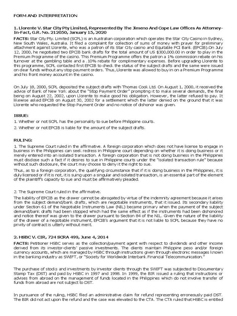 Nego Case Digests 01 | PDF | Negotiable Instrument | Cheque