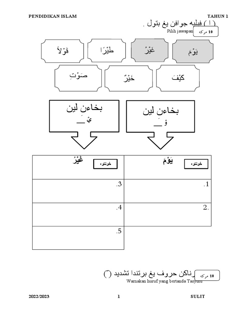 Soalan Pendidikan Islam Tahun 1 2022 Pat | PDF