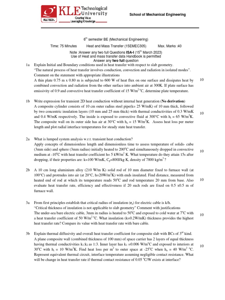 HMT - ISA-1 and Make-Up Scheme and Solutions | PDF | Heat Transfer | Thermal Insulation