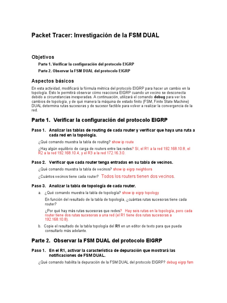 Packet Tracer Investigación de La FSM DUAL | PDF