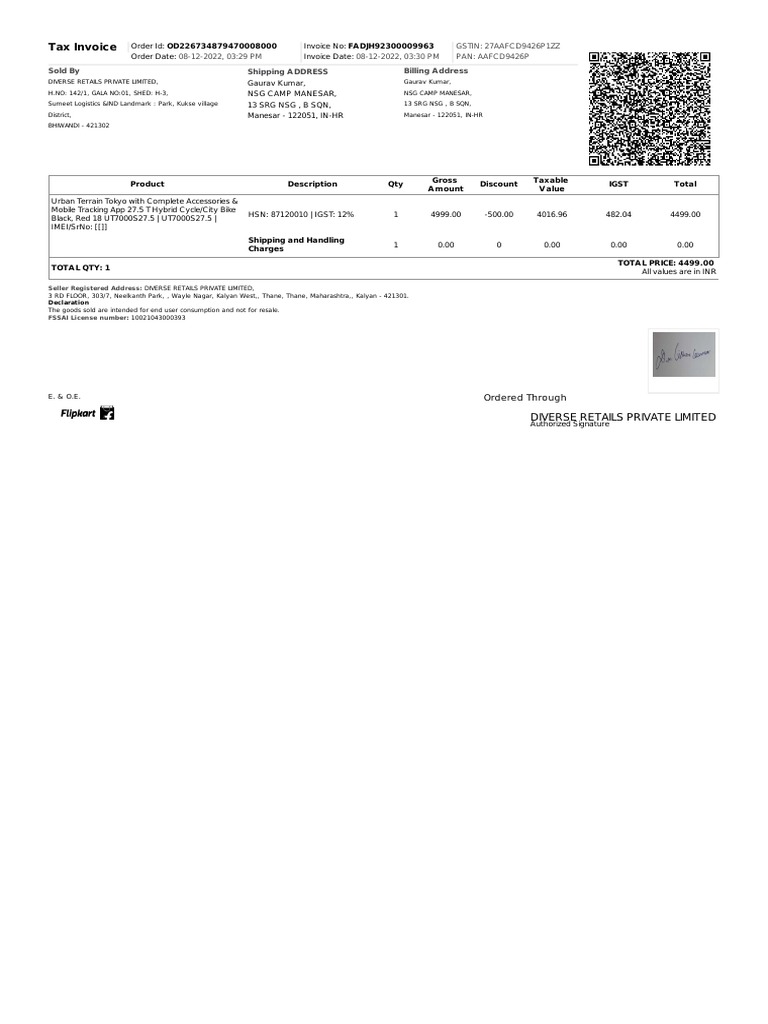 Urban Terrain UT7000S27.5 Invoice | PDF