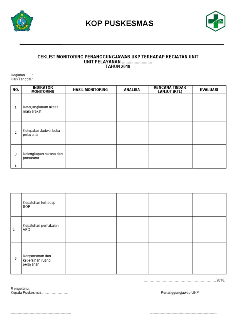 Contoh - Form Monitoring PJ UKP Dan PJ UKM | PDF | Teknologi & Rekayasa