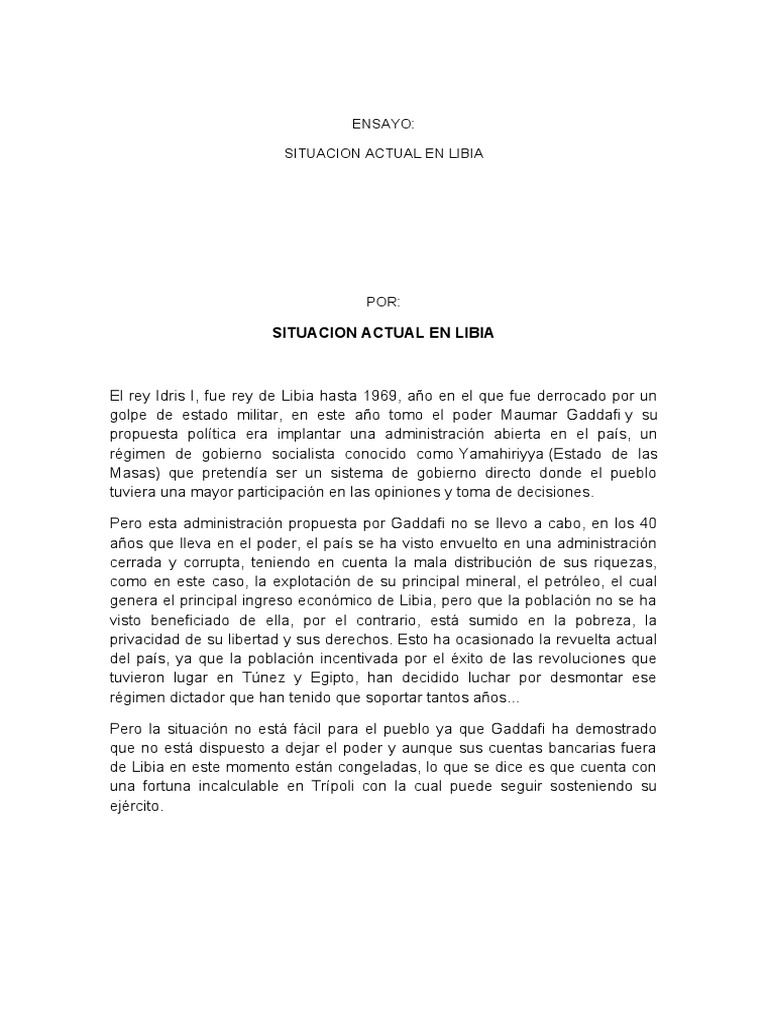 Ensayo Sobre Situacion de Libia | PDF