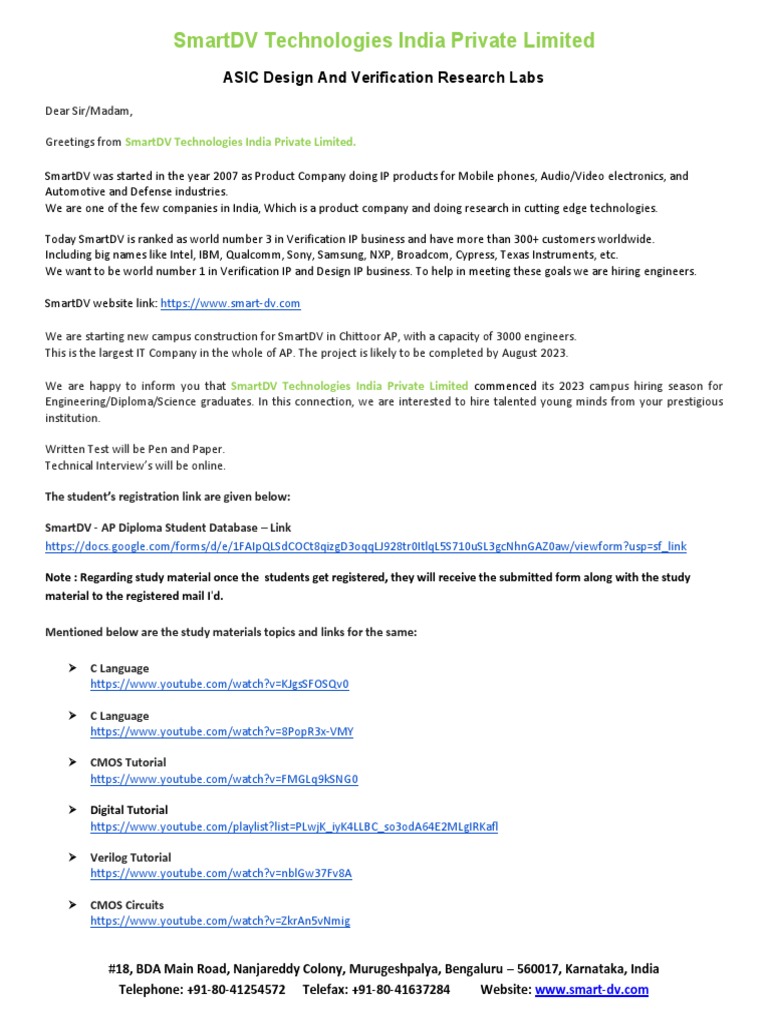 SmartDV 2023 Campus Hiring for Engineers | PDF | Computing | Electronics