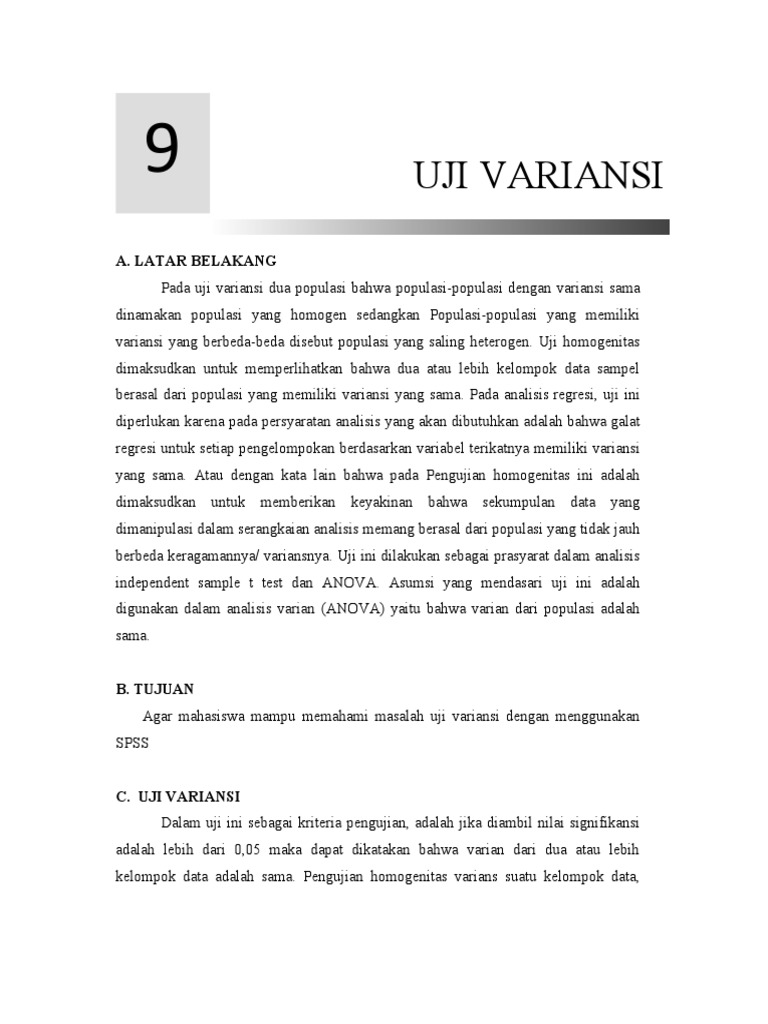 Uji Homogenitas Variansi dengan SPSS | PDF | Metode & Bahan Ajar