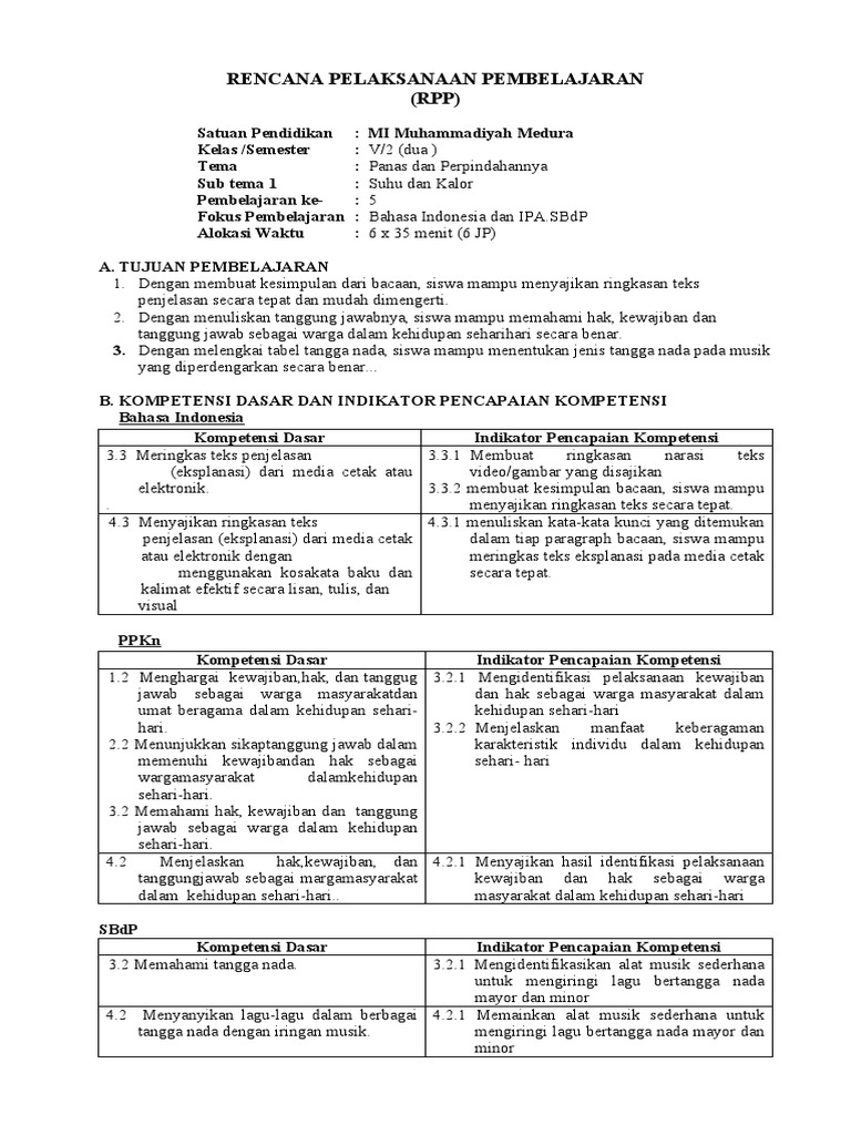 Rencana Pelaksanaan Pembelajaran (RPP) | PDF