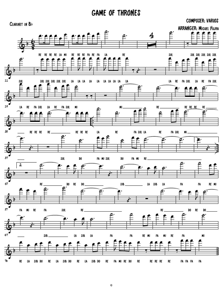 Partituras de Juego de Tronos para Clarinete | PDF