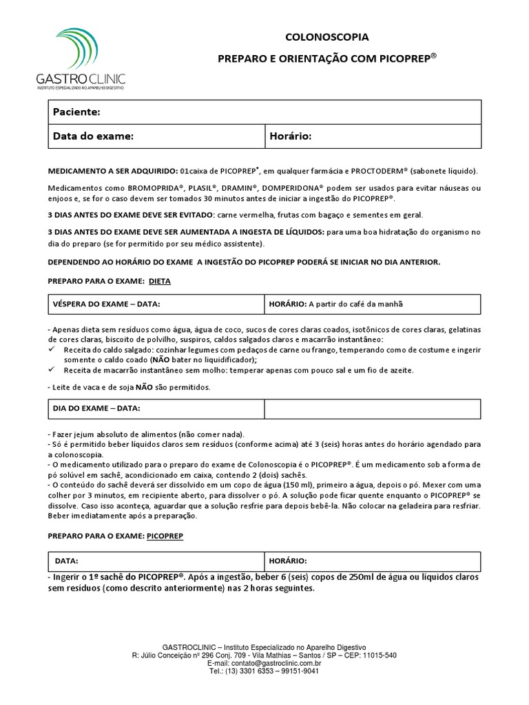 Preparo e Orientacoes Picoprep | PDF | Colonoscopia | Caldo