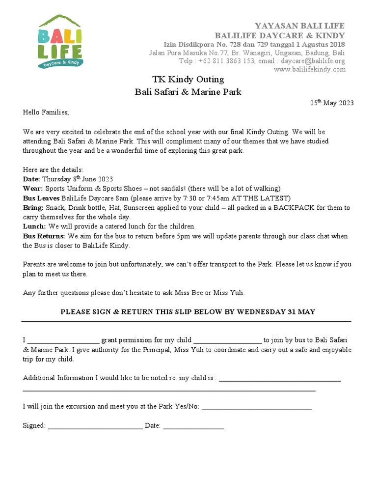 Kindy Excursion Letter 2023-06 | PDF
