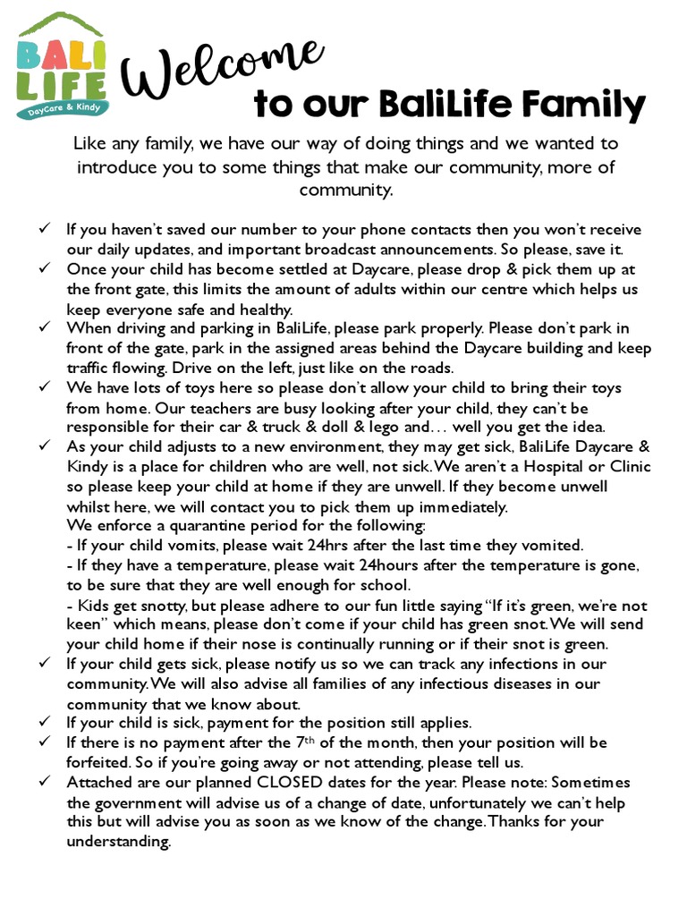 Welcome Letter Preschool Kindy | PDF