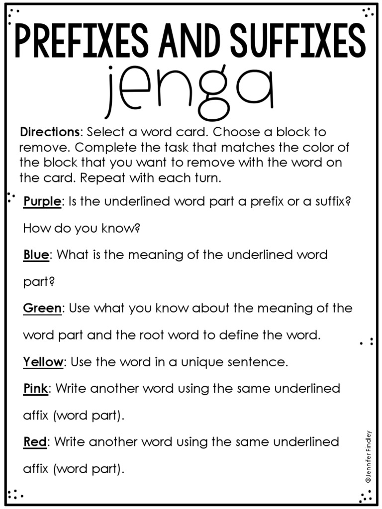 Word Jenga: Prefixes and Suffixes | PDF | Wellness