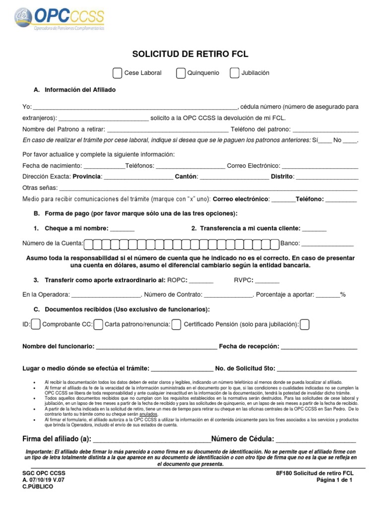 8F180 Solicitud de Retiro FCL | PDF