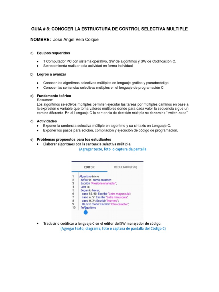 Estructura de Control Selectiva Múltiple en C | PDF | Métodos y ...