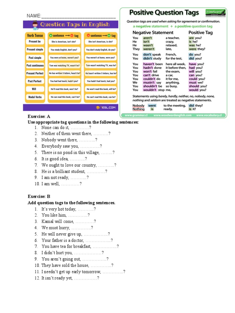 Tag Questions Exercise PDF | PDF
