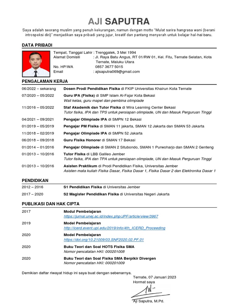 Aji Saputra - CV 2023 | PDF
