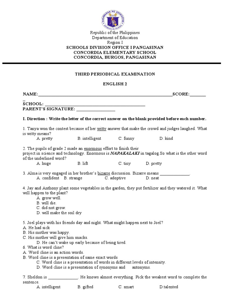 Grade 2 - English (For Pupils) | PDF