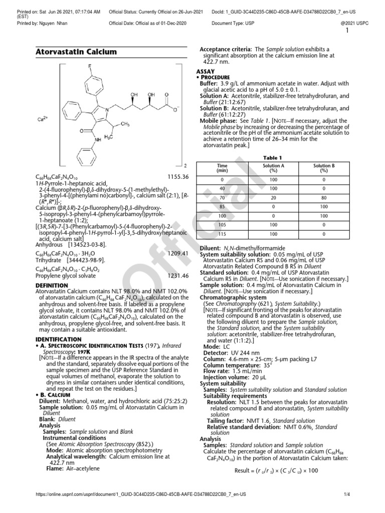 Atorvastatin Calcium | PDF | Chromatography | Gas Chromatography