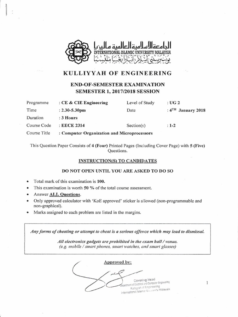 Final EECE2314 Sem1 1718 | PDF | Microcontroller | Office Equipment