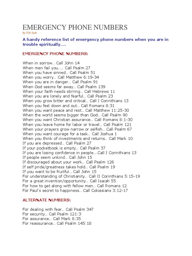 Emergency Phone Numbers | PDF