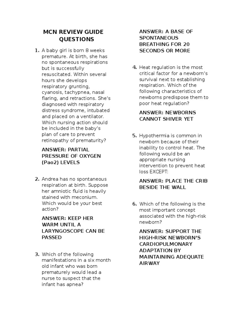 MCN Review Guide Questions | PDF | Heart | Atrium (Heart)