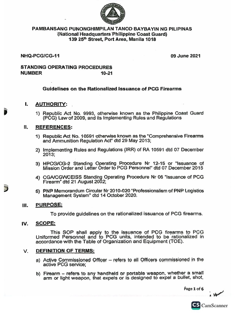 Guidelines On The Rationalized Issuance of PCG Firearms | PDF