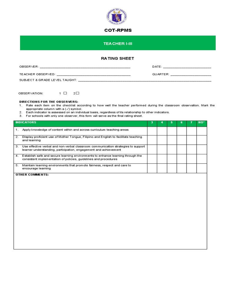 New Cot Forms 2021 2022 | PDF | Learning | Teachers