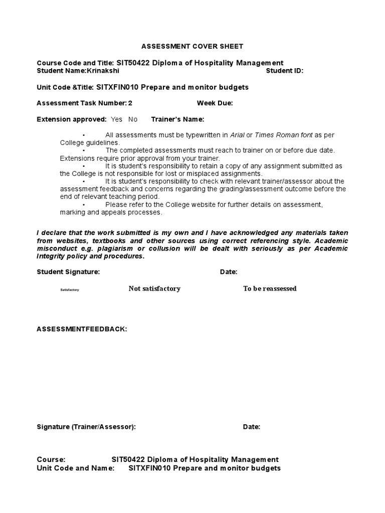 A2 SITXFIN010 Prepare and Monitor Budgets - Docx ANS | PDF ...