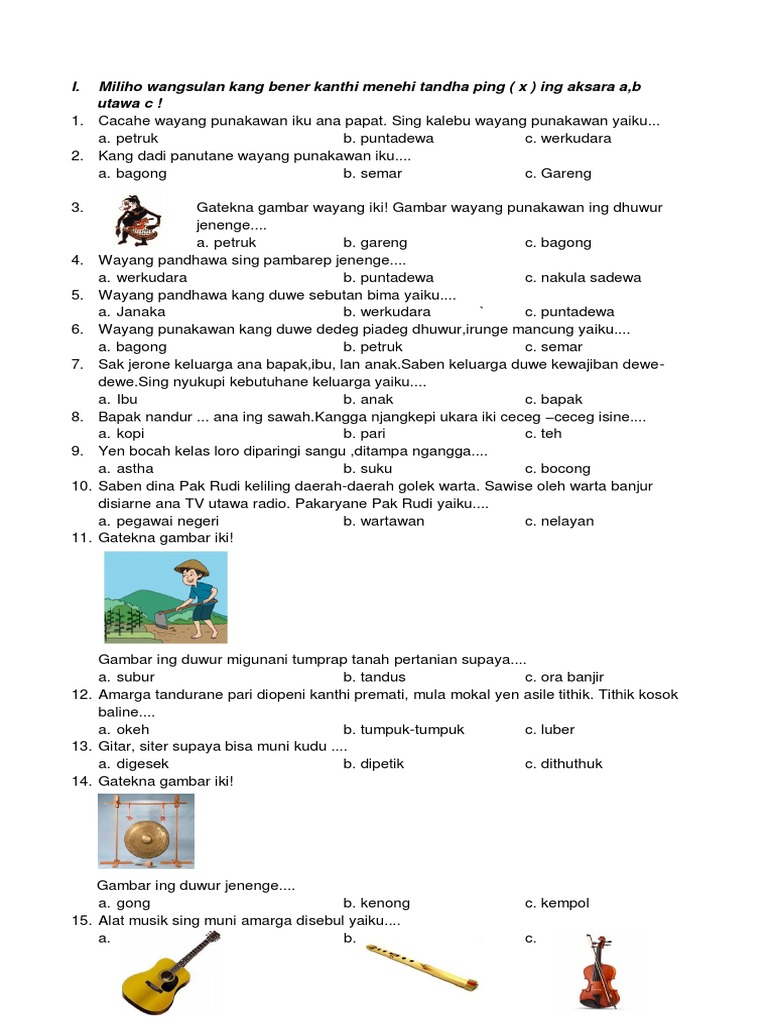 Soal PAT Bahasa Jawa Kelas 2 Dan Kunci Jawaban | PDF