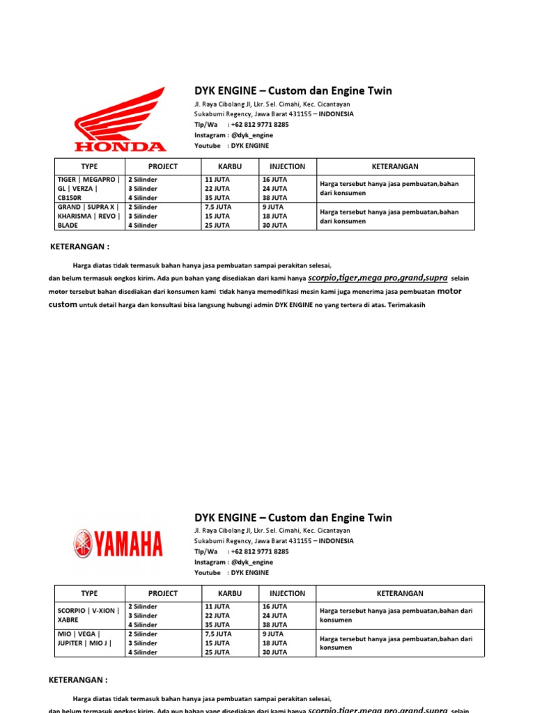 DYK ENGINE List Harga | PDF