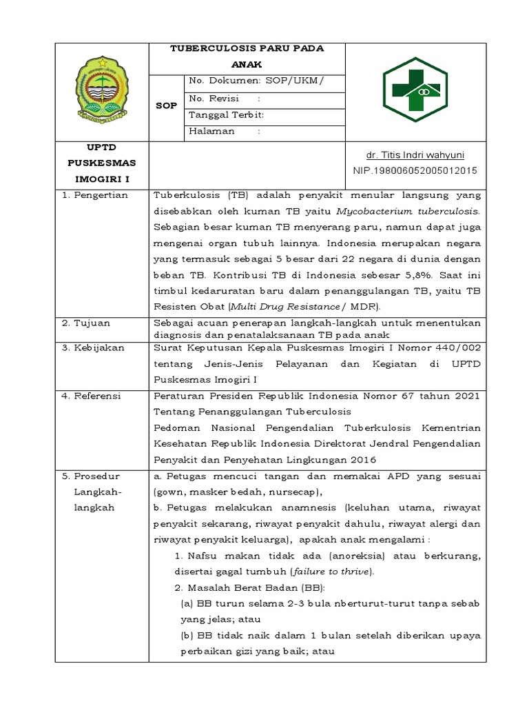 SOP Tatalaksana TBC Anak Imo 1 | PDF | Kesehatan Holistik