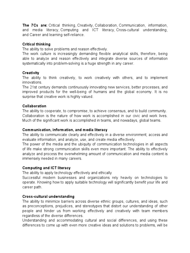 The 7c's of The 21st Century Life Long Skills | PDF
