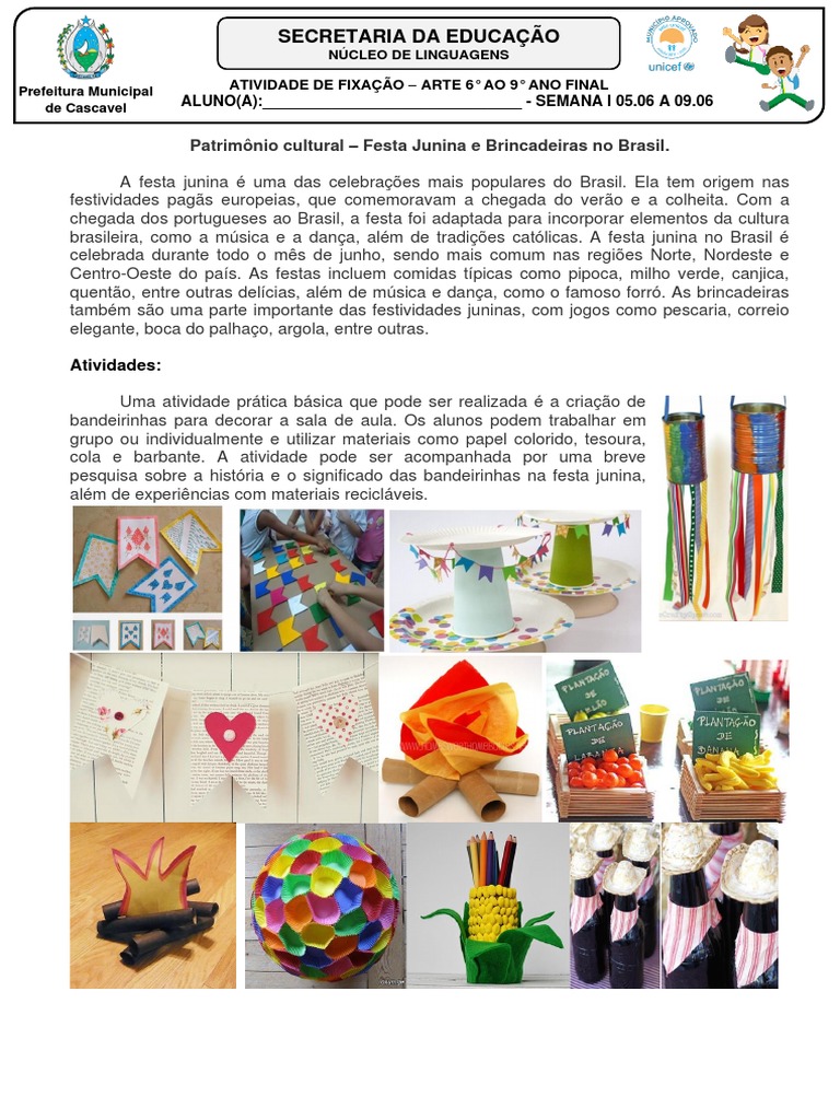 Atividade de Arte - 6° Ao 9° Ano Semana I 05 A 09-06 | PDF