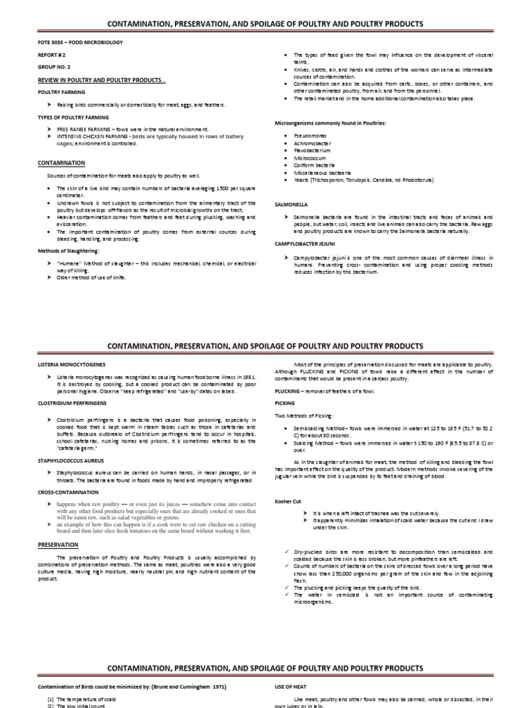 Hand Out Food Micro Lec. Poultry and Poultry Products | PDF | Poultry ...