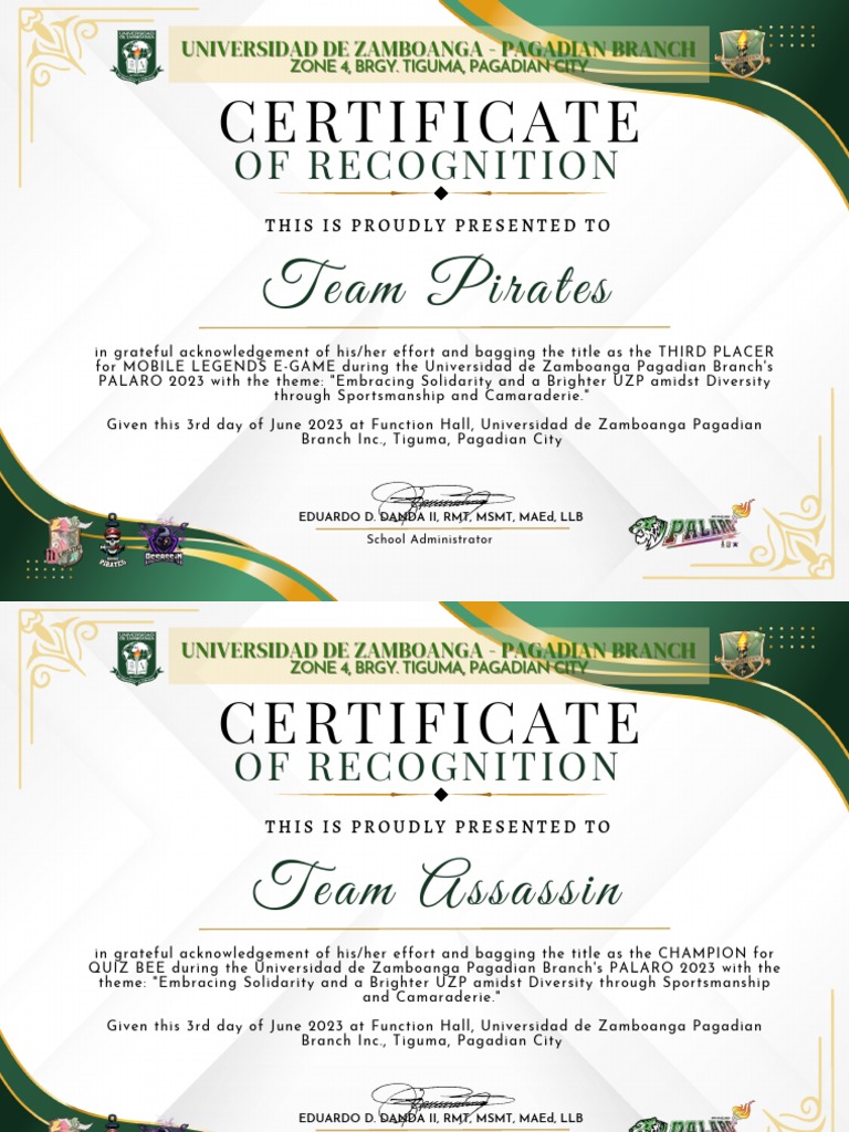 CERTIFICATES PALARO 2023 (A4 Document) | PDF | Sports