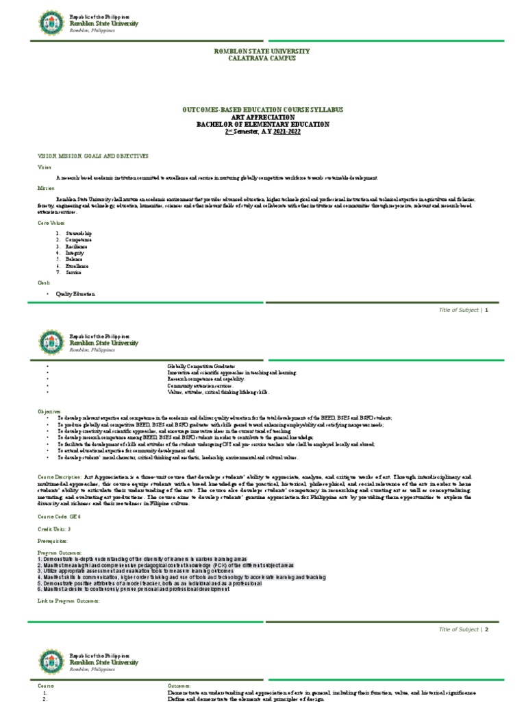 Art Appreciation Syllabus Beed | PDF