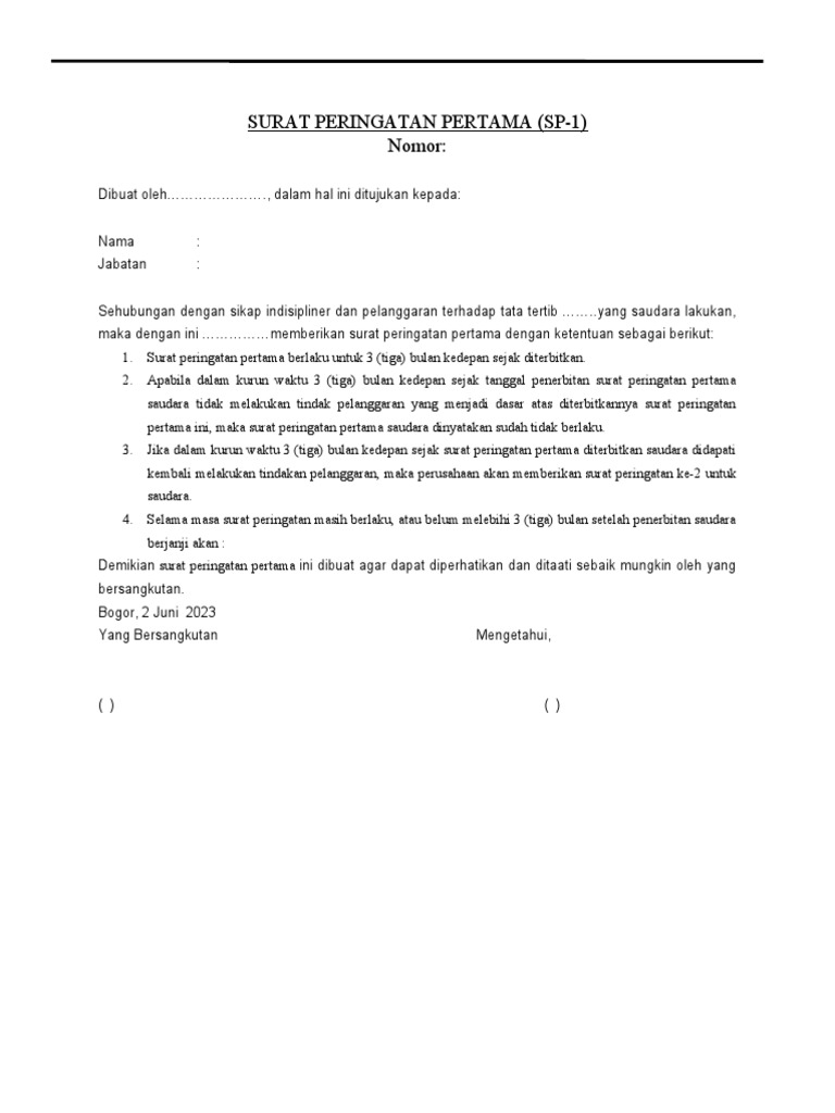 Surat Peringatan Pertama Sp 1 Nomor Pdf