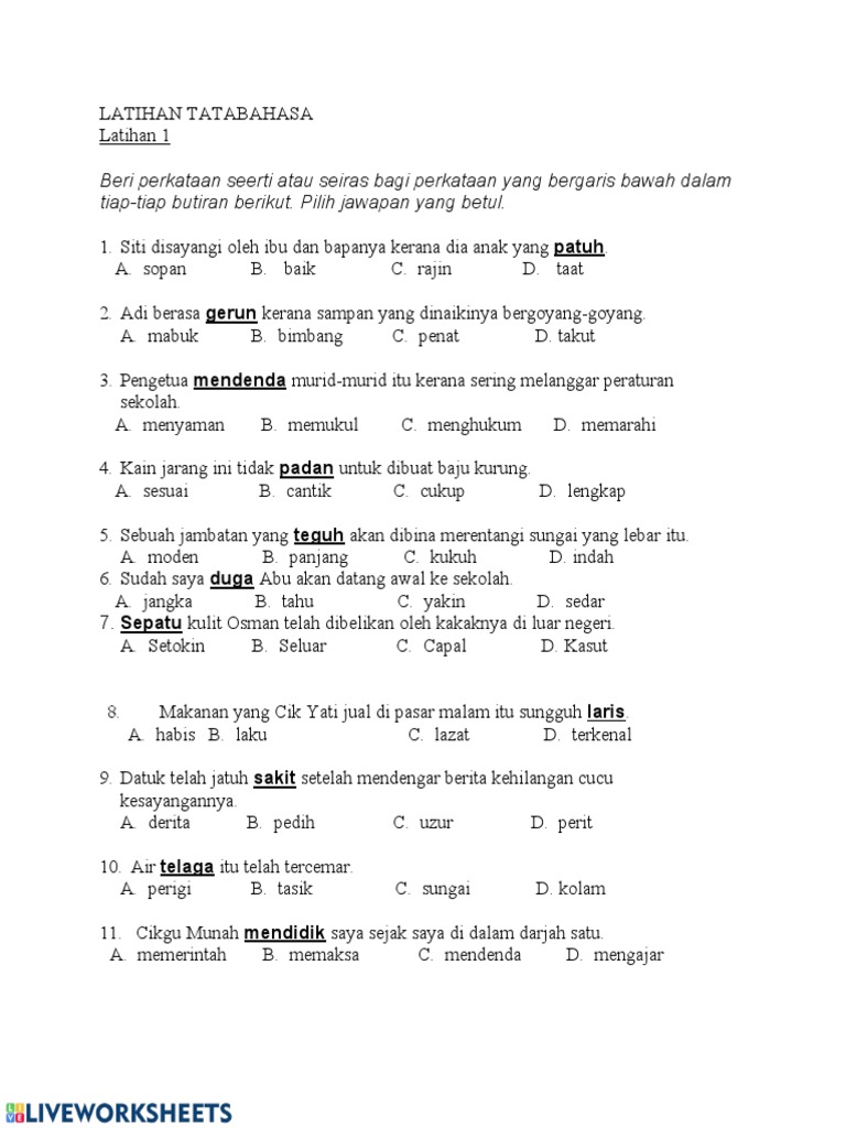 Latihan Perkataan Seerti | PDF