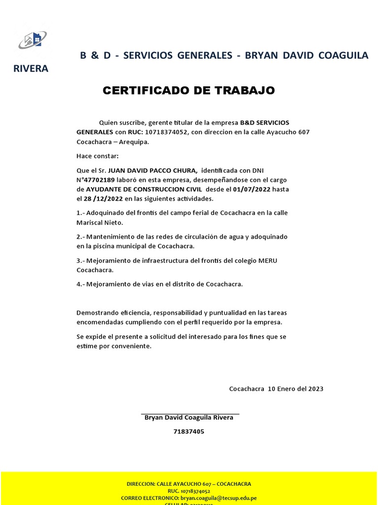 Certificado de Trabajo | PDF