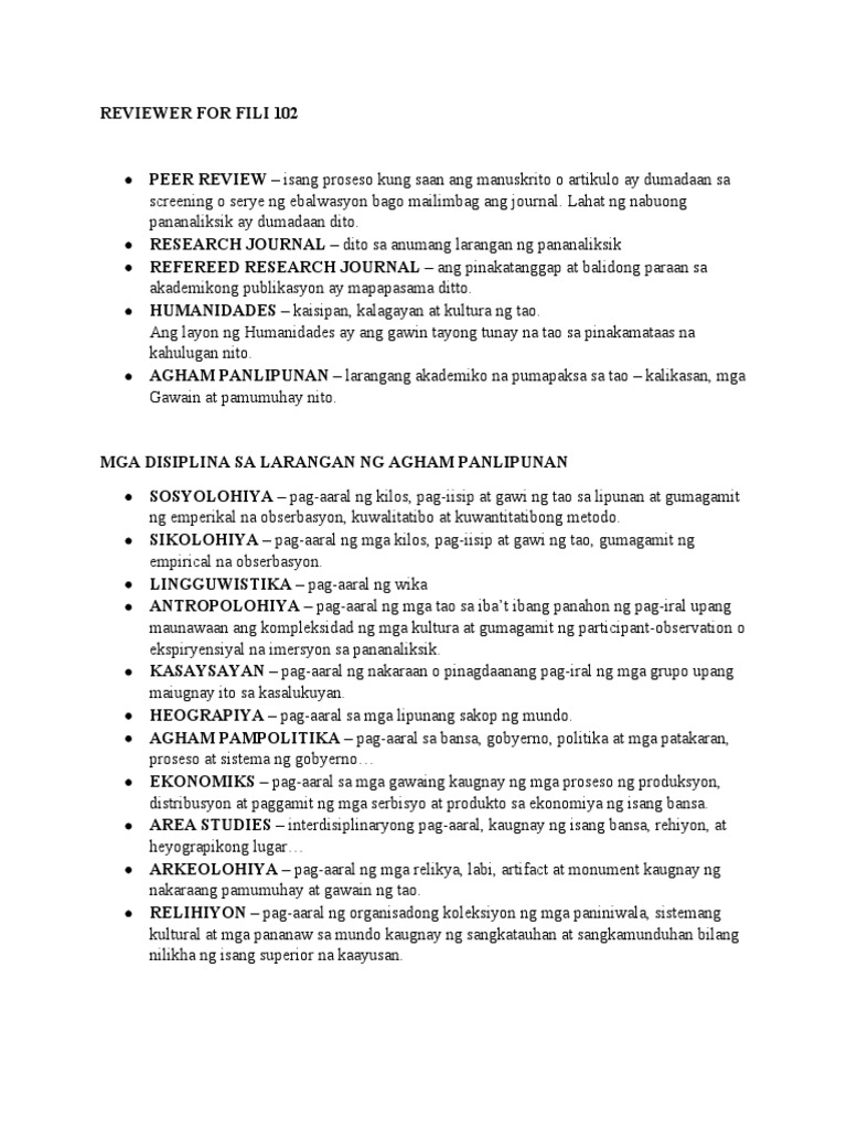 Reviewer For Fili 102 | PDF