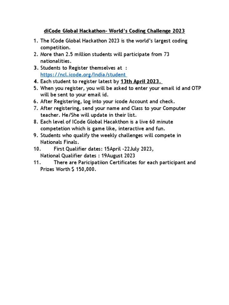 Icode Hackathon MSG For Students | PDF