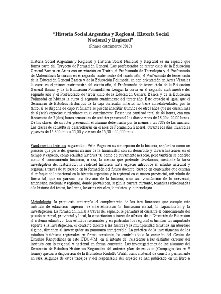 FG Historia Social Argentina | PDF | Buenos Aires | Plan de estudios