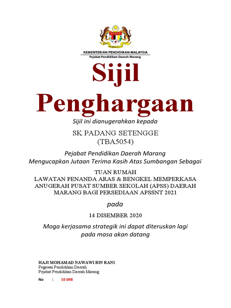 format sijil TUAN RUMAH | PDF