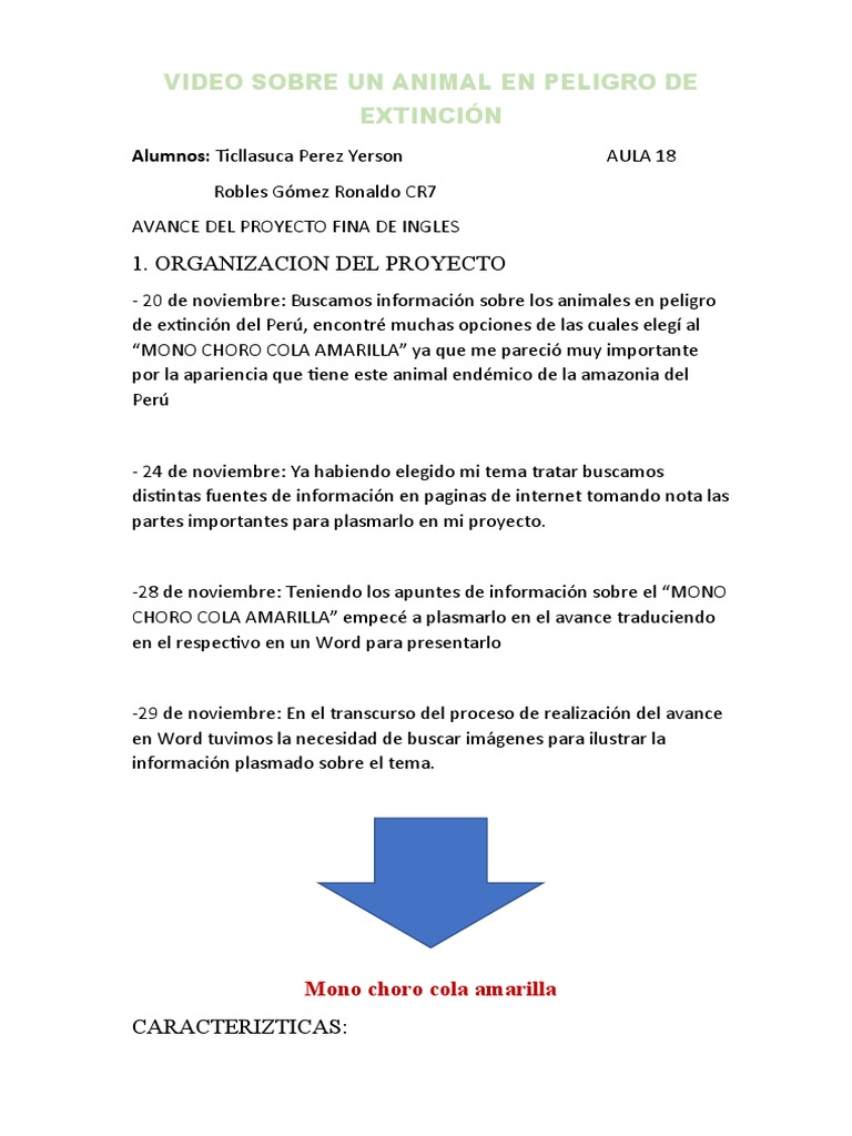 T. Ingles Video Sobre Un Animal en Peligro de Extinción | PDF | Biogeoquímica | Cuestiones ...