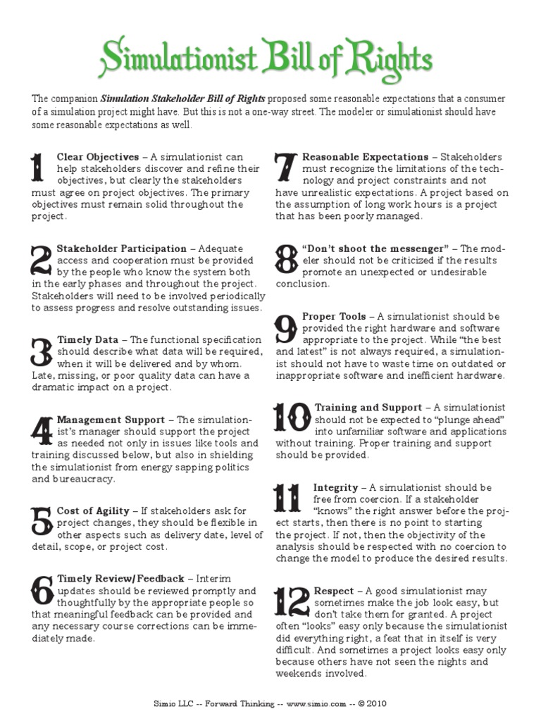 Simulationist Bill of Rights NoBack | PDF | Simulation | Business