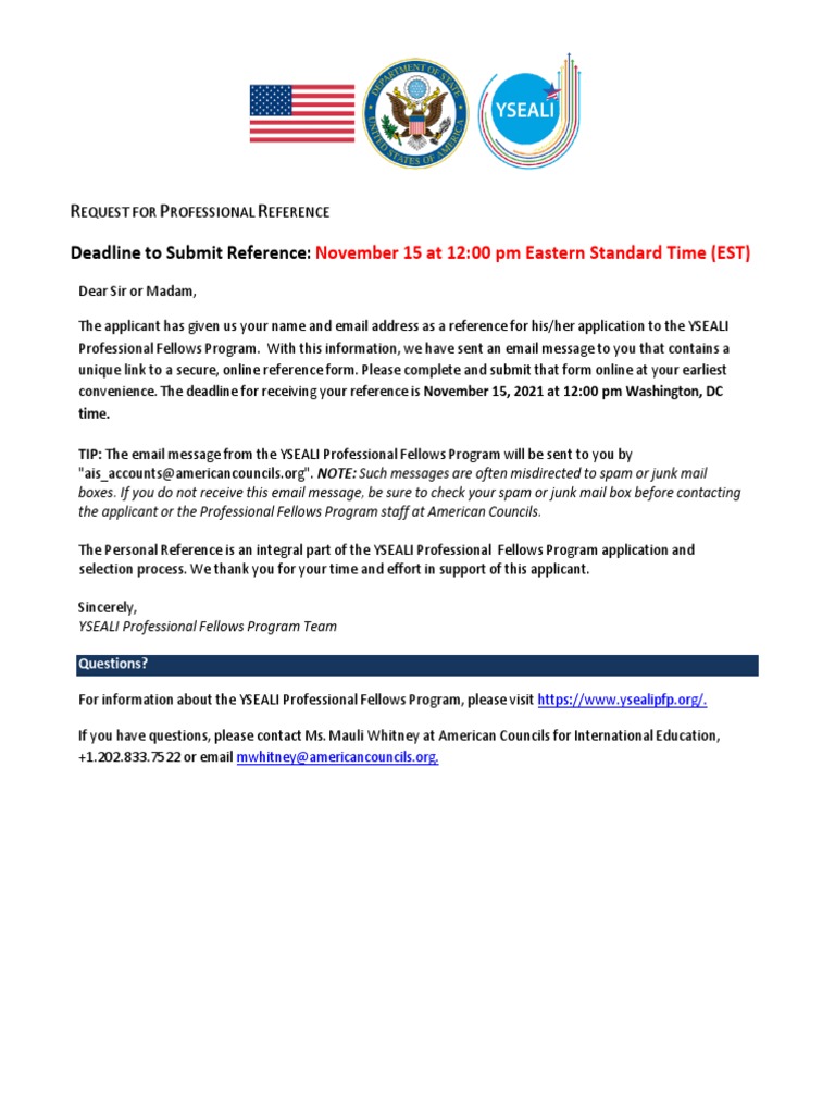 YSEALI Reference Request Instructions | PDF