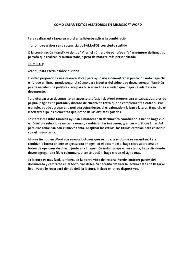 Crear Textos Aleatorios en Word | PDF | Microsoft Word | Vídeo