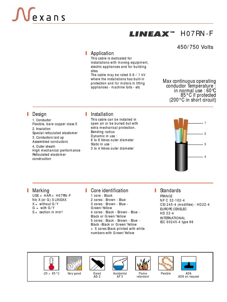 H07RN-F Cable Specs & Applications | PDF | Technology & Engineering
