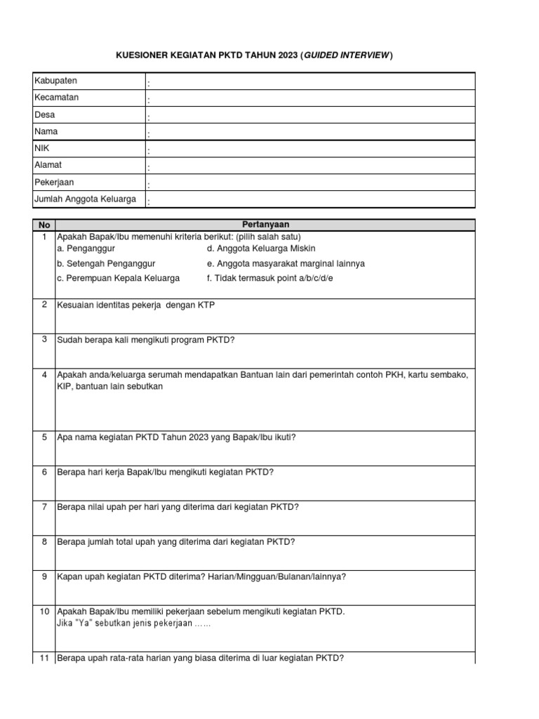 Kuesioner Peserta Program PKTD | PDF | Karier & Perkembangan